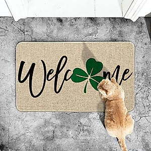 Artoid Mode Shamrock Welcome Doormat, Seasonal Holiday St. Patrick's Day Low-Profile Yard Floor Switch Mat for Indoor Outdoor 17 x 29 Inch