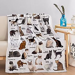 Cute Cat Blanket for Mens Womens, Ultra Soft Adults Cat Throw Blanket for Cat Lovers, Lightweight Cozy Cat Gifts Blanket for Christmas Thanksgiving Bed Couch Sofa 60x80in