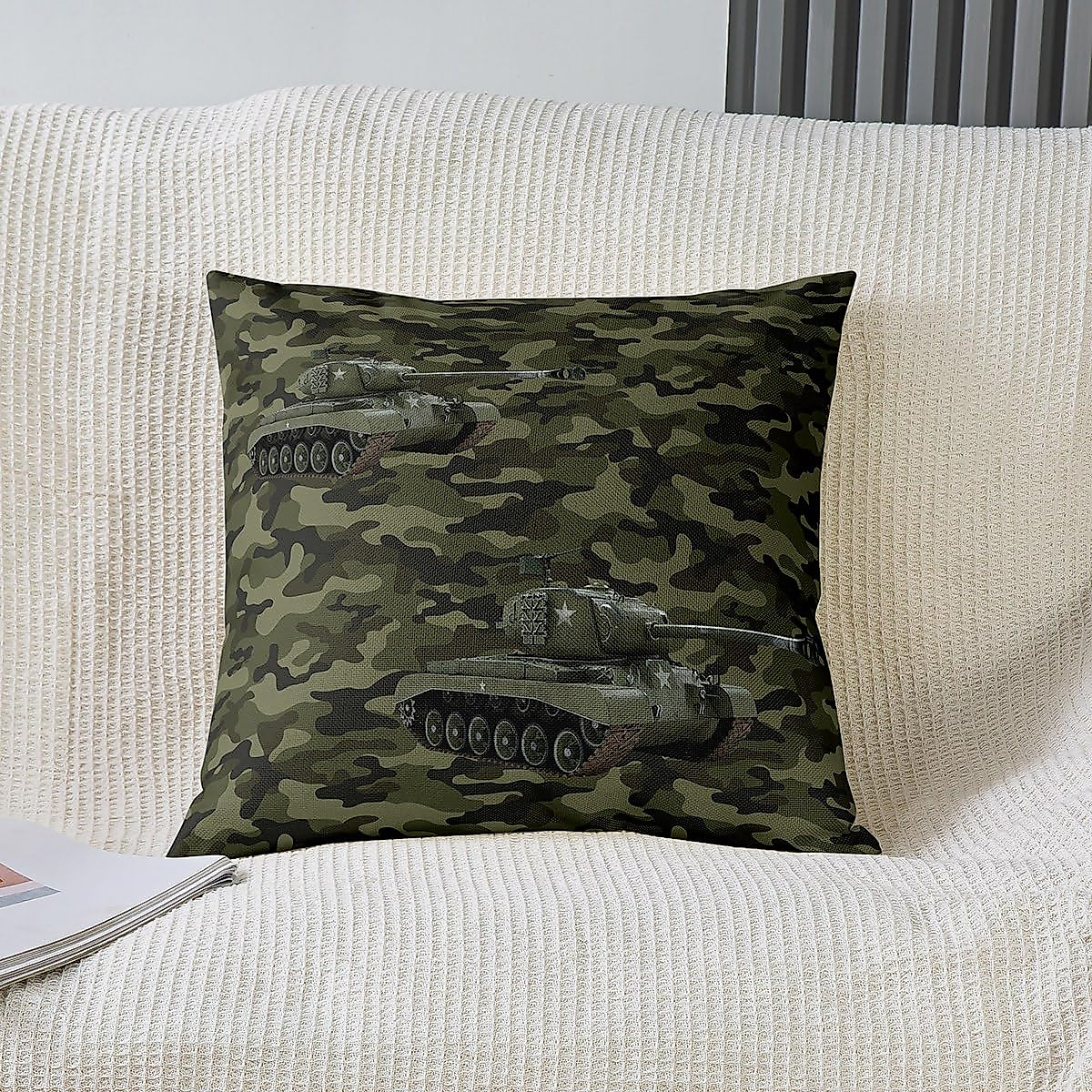 Manfei Army Green Tanks Double Sides Print Pillow Cover 16"x16",Dark Green Camo Pillowcase Soft Square Cushion Case,3D Print Camouflage Car Throw Pillow Cover,2 Pack