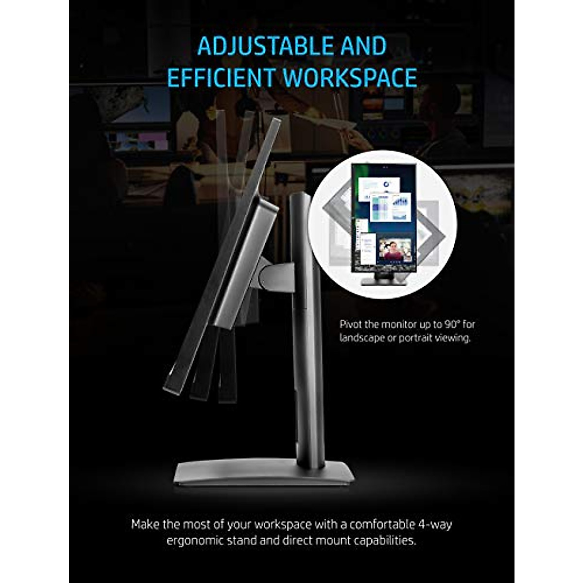 HP VH240a 23.8-Inch Full HD 1080p IPS LED Monitor with Built-In Speakers and VESA Mounting, Rotating Portrait & Landscape, Tilt, and HDMI & VGA Ports (1KL30AA) - Black