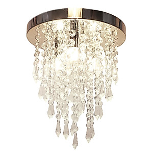 3 Lights Mini Crystal Flushmount Chandelier Fixture, H10.4 X W9.8, Elegant Modern Flush Mount Ceiling Light/ Lamp for Bedroom, Hallway, Bar, Living Room, Dining Room, Chrome(G9 Base)