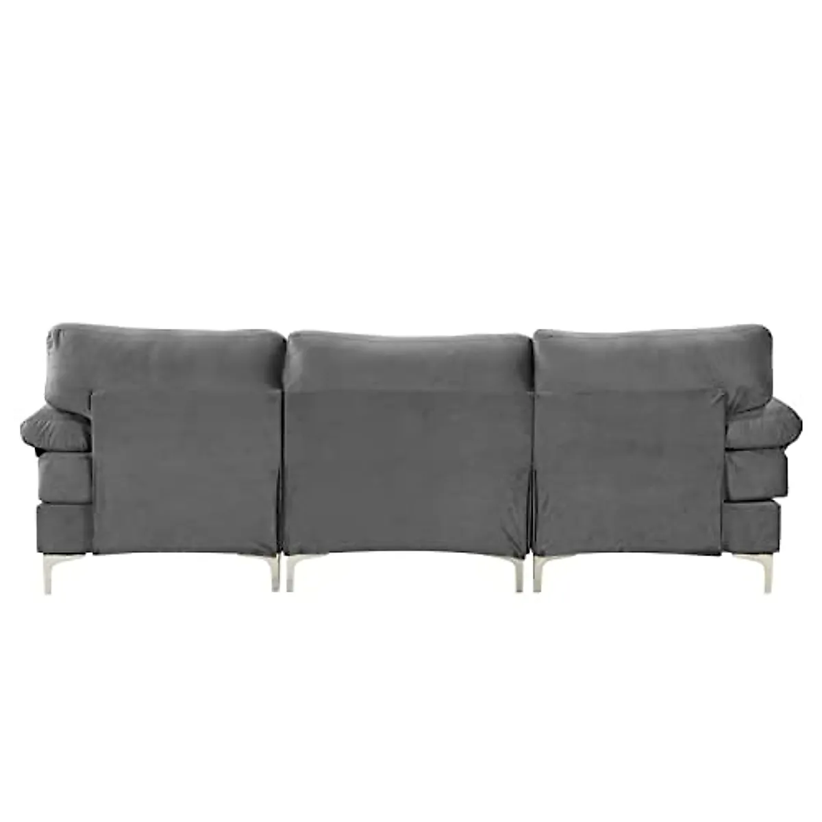 Divano Roma Furniture Modern Velvet L-Shape Sectional Sofa, with Extra Wide Chaise Lounge Couch, Grey