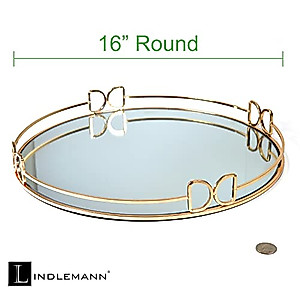 LINDLEMANN Decorative Tray - Metal Mirrored Vanity Tray with Distinctive Butterfly Handles - Elegant Design for Perfume Jewelry Makeup, Easter & Mothers' Day Gift (Glass, 16in, Gold)
