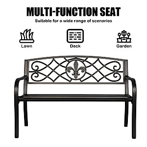 HCSH&WILL Outdoor Bench, Weatherproof Park Bench, Classic Garden Bench with Backrest & Armrests, Outdoor Metal Bench for Patio, Porch, Lawn and Yard, Black