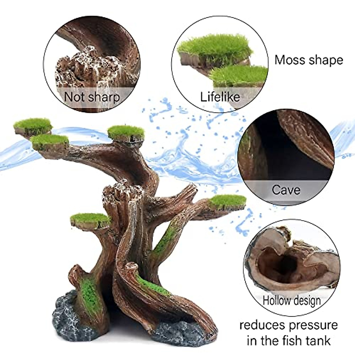 relaqcc Reptile Decor Aquarium Decorations Artificial Moss Resin Fish Tank Rocks Simulation Hollow Tree Leopard Gecko Trunk Accessories Aquarium View(Small3085)