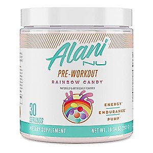 Alani Nu Pre Workout Supplement Powder for Energy, Endurance & Pump | Sugar Free | 200mg Caffeine | Formulated with Amino Acids Like L-Theanine to Prevent Crashing | Rainbow Candy, 30 Servings