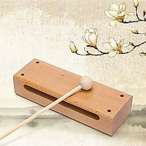 Wood Block Musical Instrument with Mallet Solid Hardwood Percussion Rhythm Blocks