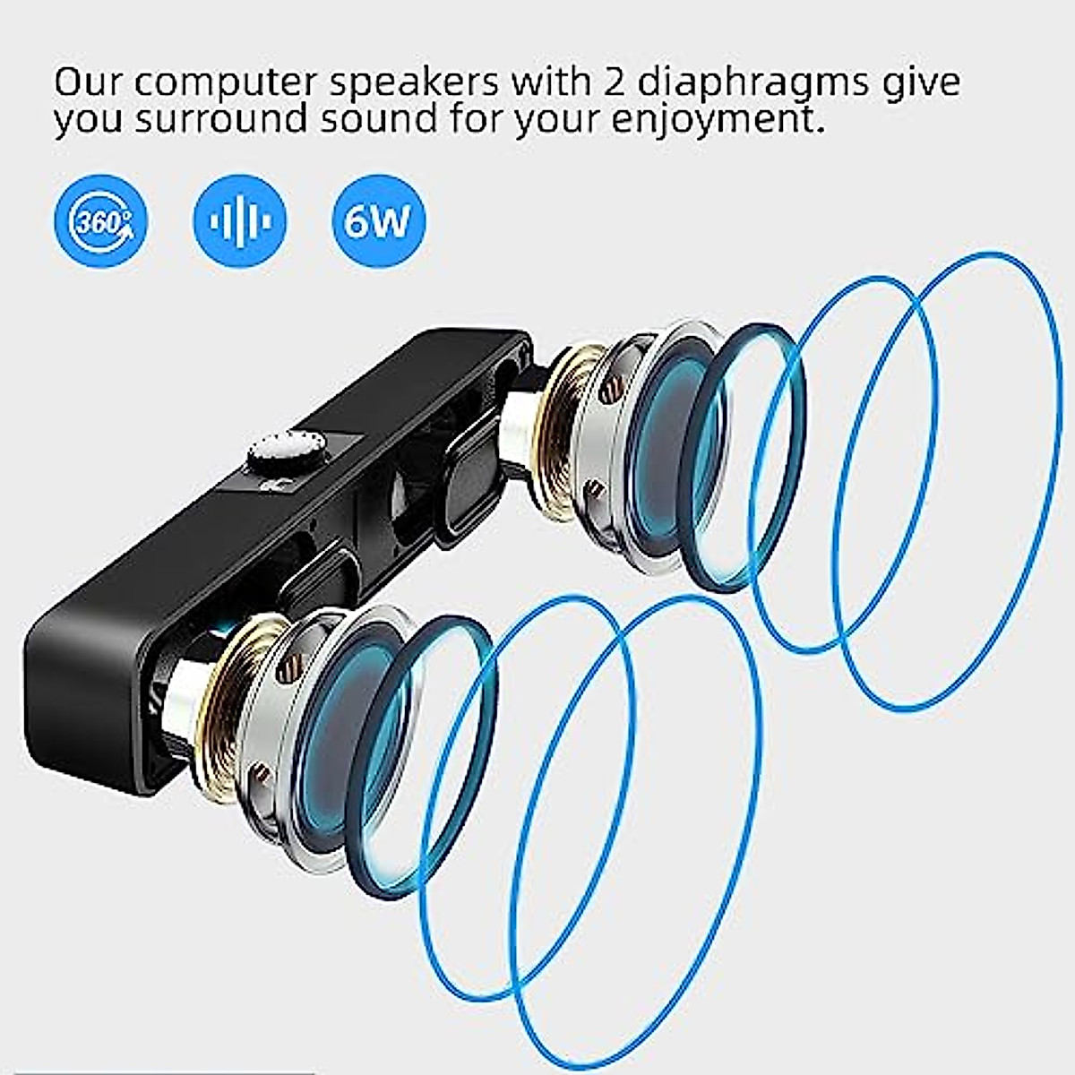 Computer PC Speakers, Bluetooth Sound bar Monitor Speakers, Wired USB-Powered, Great Stereo Sound, Volume Control Knob, USB Desktop Speaker for Monitor, Tablets, Laptop, Tablets, Ps5, Smartphone