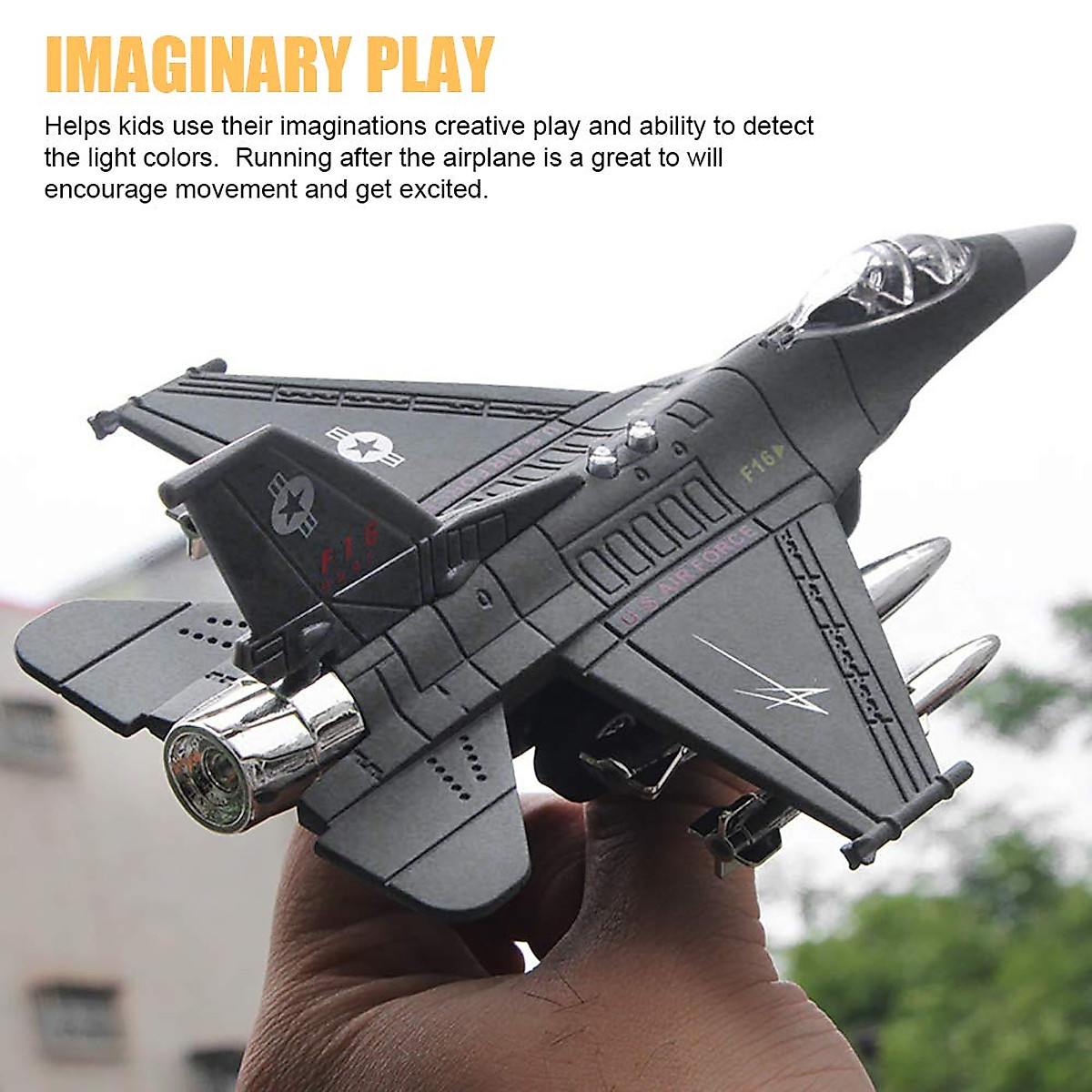 Lynkaye F-16 Fighting Falcon Thunderbirds Toy Army Air Force Military Airplane Model Kit with Fun Lights and Sounds (Grey)