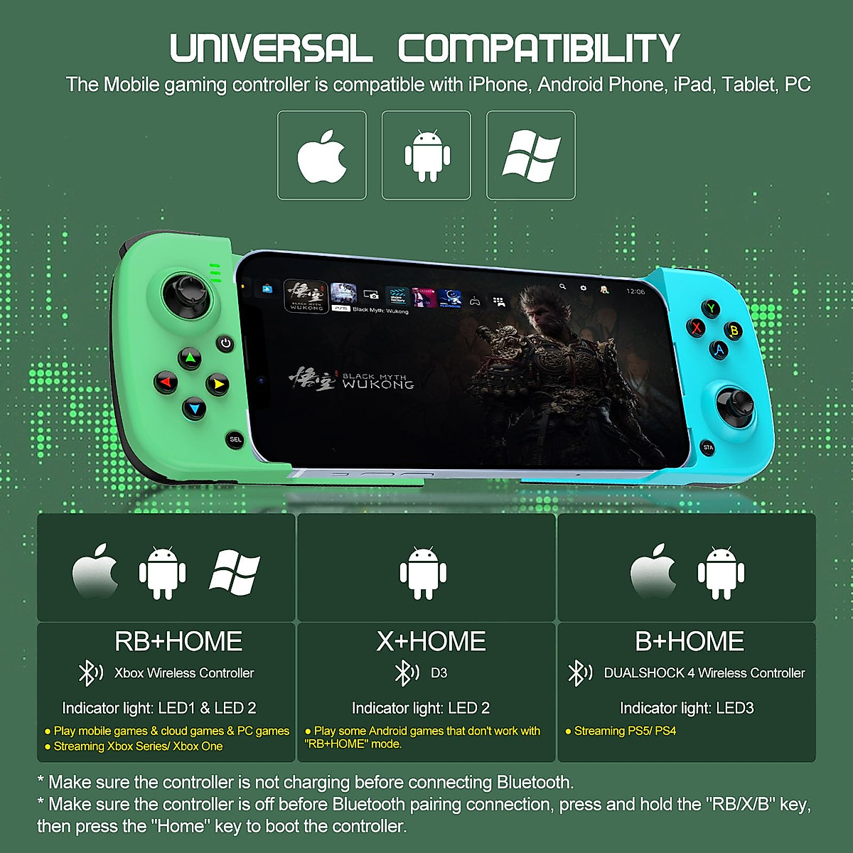 Joso Phone Controller for iPhone/Android Support Phone Case, Wireless Mobile Game Controller for Android iPhone 16/15/14/13/12 Support PS Remote Play, Cloud Gaming, MFi Arcade Games