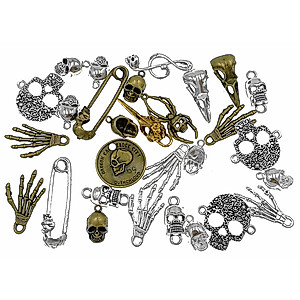 ALIMITOPIA 100 Grams Assorted Skull Skeleton Bone Punk Steampunk Charm Pendant Connector for DIY Necklace Bracelet Jewelry Making Findings