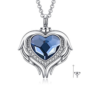 AOBOCO 925 Sterling Silver Angel Wing Heart Cremation Urn Necklace Holds Loved Ones Ashes Heart Urn Necklace for Ashes for Women, Memorial Keepsake Cremation Jewelry Necklace