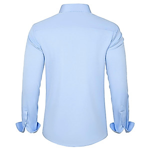 J.VER Men's Dress Shirts Solid Long Sleeve Stretch Wrinkle-Free Formal Shirt Business Casual Button Down Shirts Blue Small