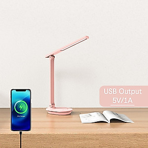 AQINGLING LED Desk Lamp with ​USB Charging Port Nightlight, Eye-Caring Desk Lights for Home Office, 5 Modes Dimmable, Auto Timer, Black