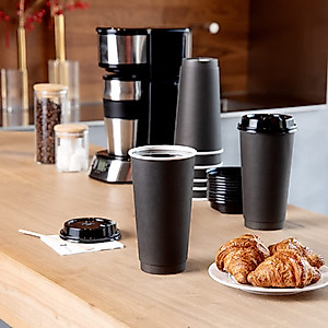 Restaurantware 20 Ounce Disposable Coffee Cups 10 Insulated Double Wall Paper Cups - Lids Sold Separately Leakproof Black Paper Hot Beverage Cups Rolled-Rim Serve Coffee Or Hot Chocolate