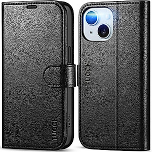 TUCCH Case for iPhone 15 Wallet Case, Kickstand [RFID Blocking] 4 Card Slots Protective TPU Interior Case, PU Leather Magnetic Shockproof Flip Cover Compatible with iPhone 15 6.1" 2023, Textured Black