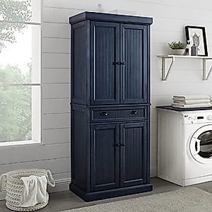 Crosley Furniture Seaside Kitchen Pantry Cabinet, Distressed Navy