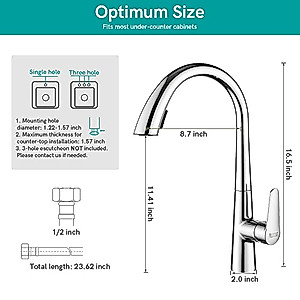Fulgutonit Kitchen Faucet with Hidden Pull Down Sprayer, Modern High Arc Single Hole Pull Out Kitchen Sink Faucets for Bar Laundry RV Utility Sink, Chrome