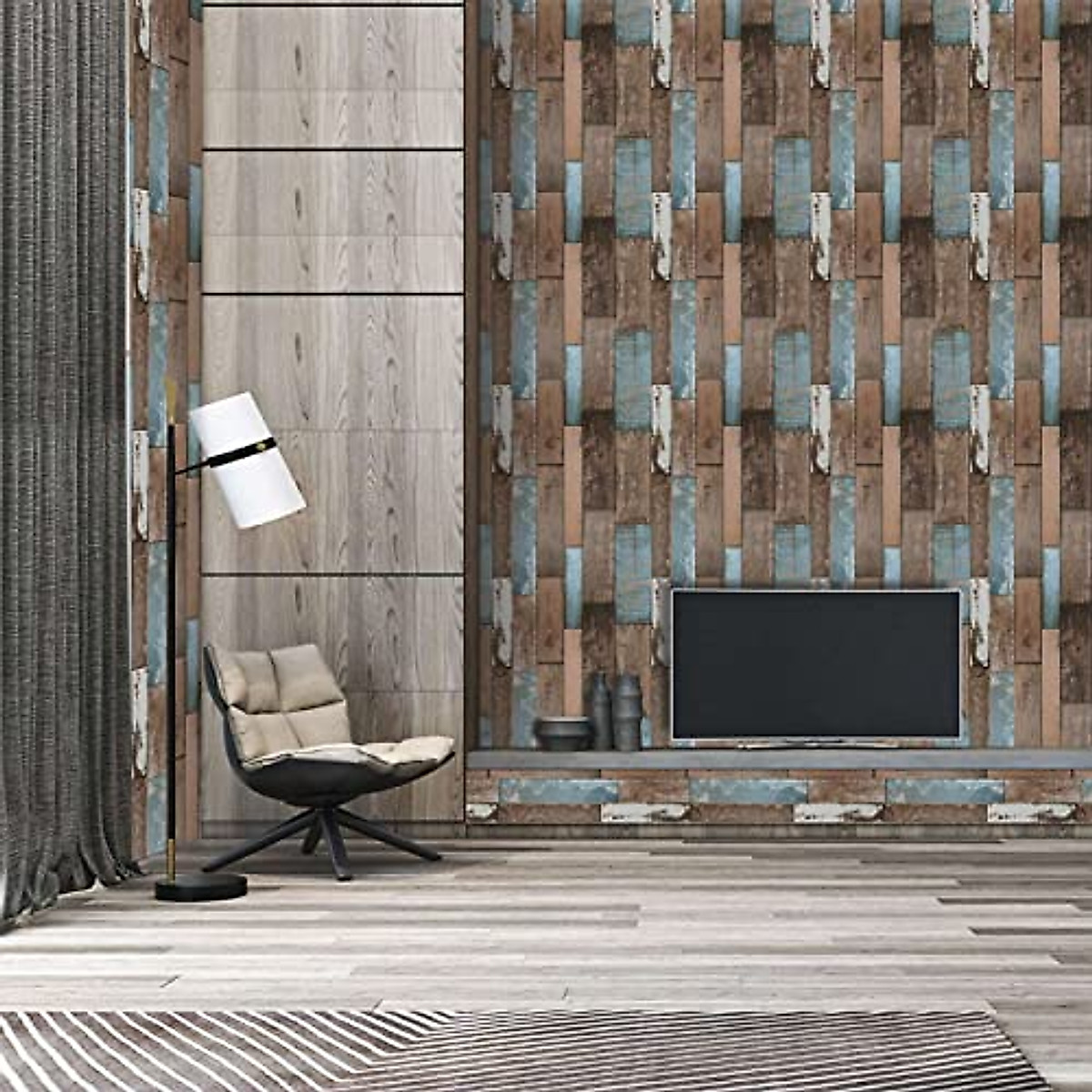 XINOBO (17.71"×118" Faux Wood Wallpaper Peel and Stick Wallpaper Wood Textured Wallpaper Removable Vintage Rustic Shiplap, Self Adhesive Waterproof Contact Paper for Counter Top, Cabinets, Bathroom