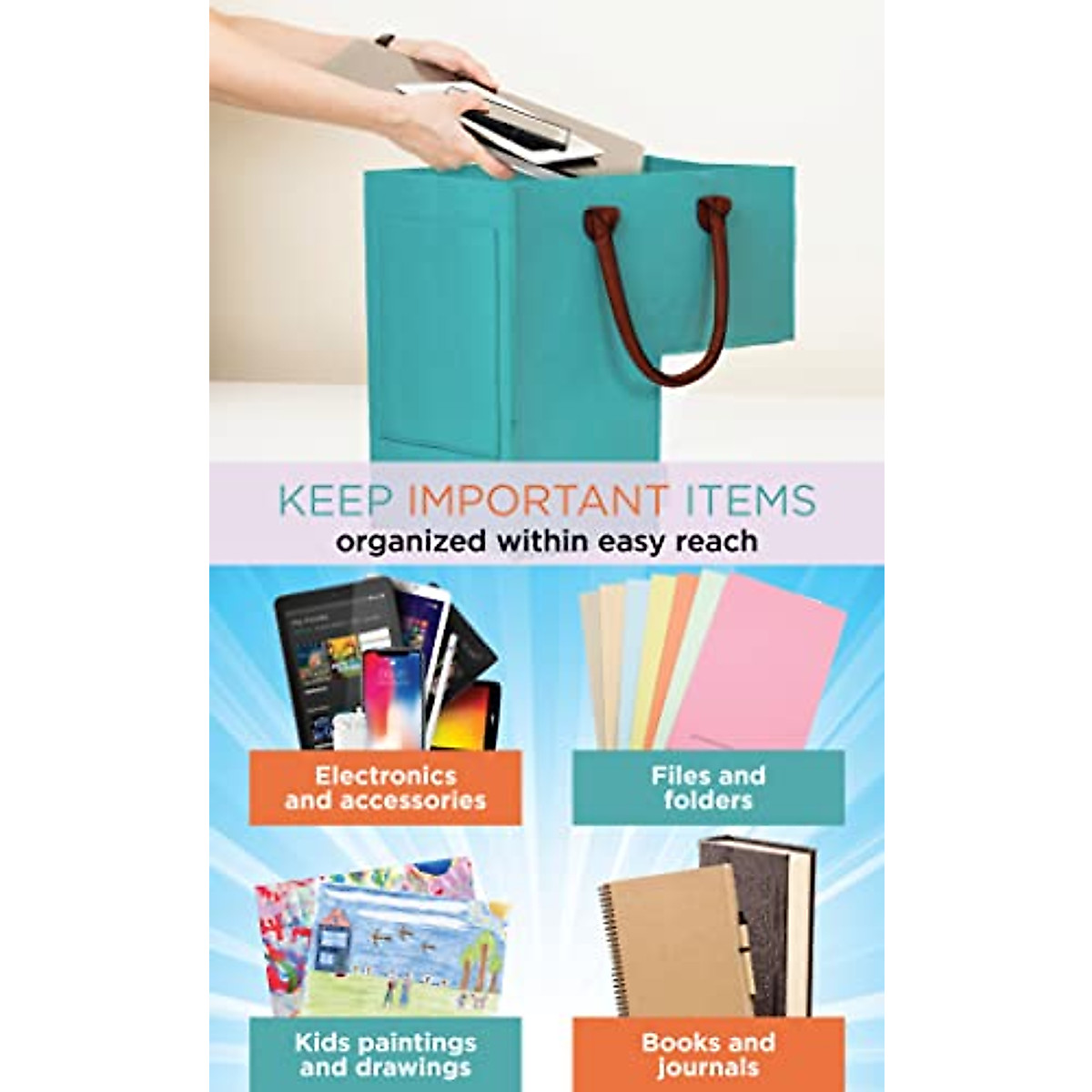 Staircase Basket with Handles for Carpeted and Wooden Stairs, L-Shaped Collapsible Stair Storage Baskets for Organizing Toys, School Work, Shoes and More, 4mm Felt Basket for Stairs in Home or Office