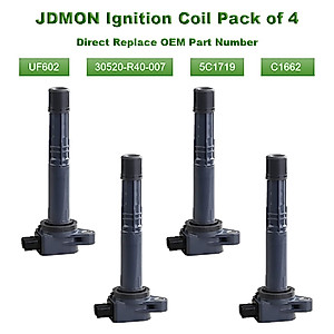 JDMON Ignition Coils Pack Compatible with Honda Accord Civic Crosstour CR-V 2008-2015 Acura ILX 2013-2015 2.4L L4 Replace UF602 30520-R40-007 Set of 4