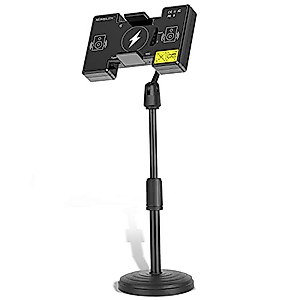 NEWBILITY Cell Phone Stand with Bluetooth Speaker and QI Wireless Charger Dual Stereo Player Infrared Induction Automatic Phone Clip Cell Phone Stand for Desktop 3 in 1