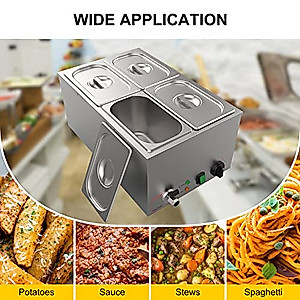 Valgus Commercial Stainless Steel 4 Sections Bain Marie Food Warmer 16 Qt Buffet Server with Lid and Tap for Home, Catering, Restaurants