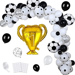 Soccer Party Balloon Arch Kit Soccer Balloon Party Decor Include Soccer Championship Trophy Foil Balloon White Black Latex Balloons for Birthday Soccer Sports Themed Party Supplies