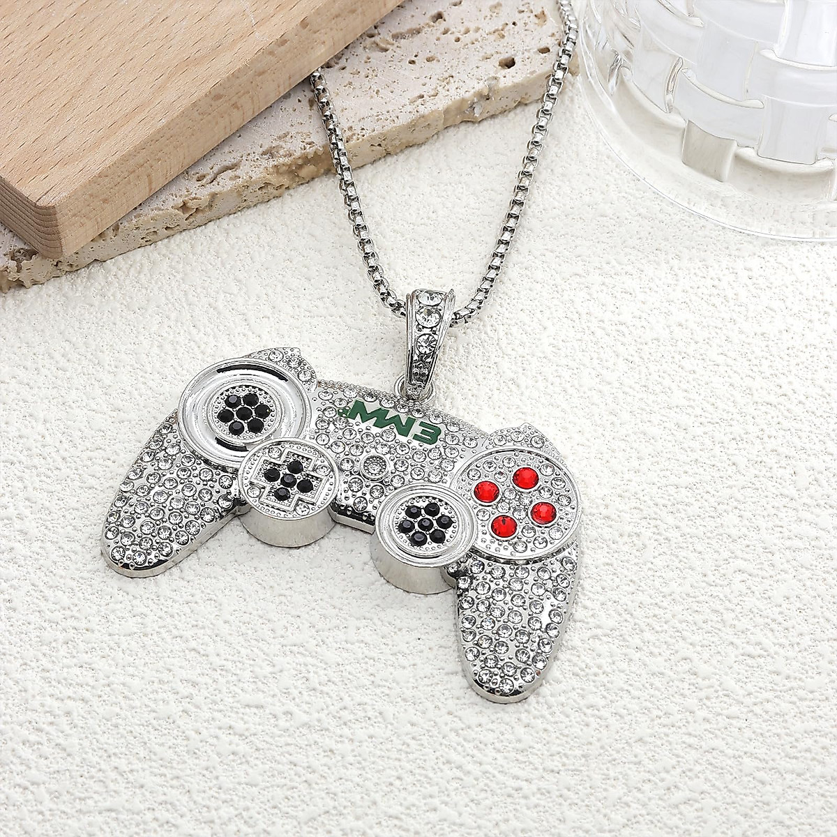 Rrdaily To My Son/Grandson Necklace Colorful Crystal Game Controller Necklaces Punk Hip Hop Friendship Necklace Game Console Necklace for Son/Grandson Best Friends (Silver)