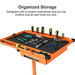 Aain LT18 Heavy Duty Adjustable Work Table with Drawer for Mechanic,220lbs Capacity Rolling Tool Tray Table with Wheels Orange
