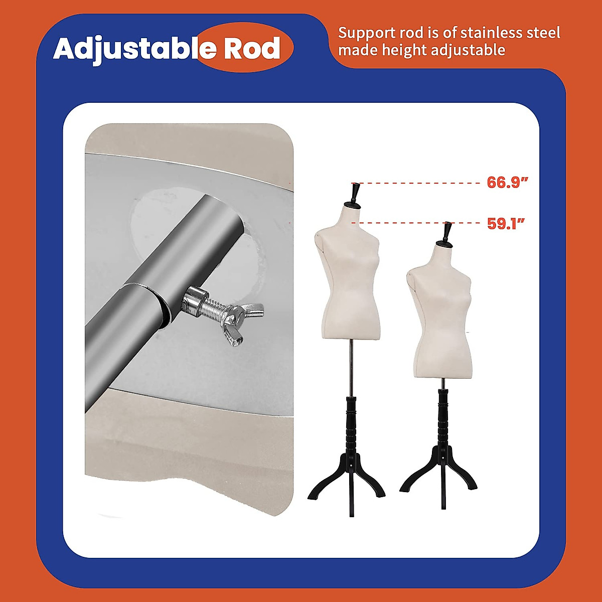 Sewing Mannequin Torso Manikin Dress Form 53-67 Inch Height Adjustable Female Retail Mannequin Dress Model Display Torso Body Tripod Stand Clothing Forms