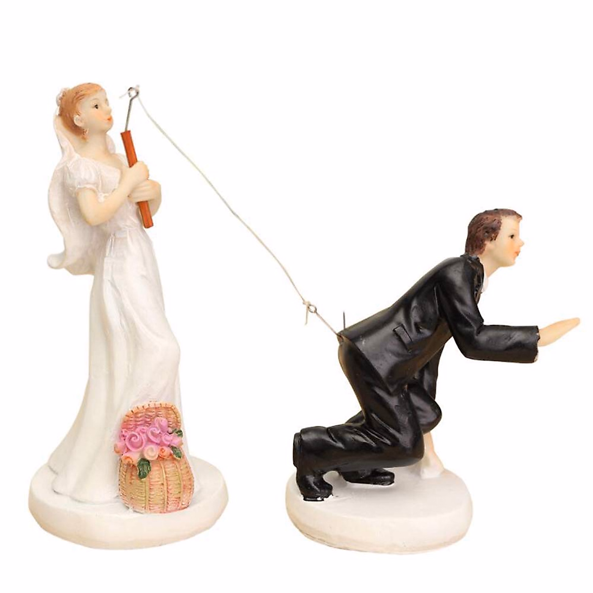 Cake On Fishing Bride Catching Groom Funny Wedding Cake Topper Decor- Bride And Groom Set