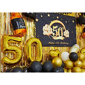 50th Birthday Party Decorations to 50 Years Old Party Supplies for Men with Balloons Garland kit, 50th Birthday Backdrop, Happy Birthday Banner, Foil Balloons and Curtains