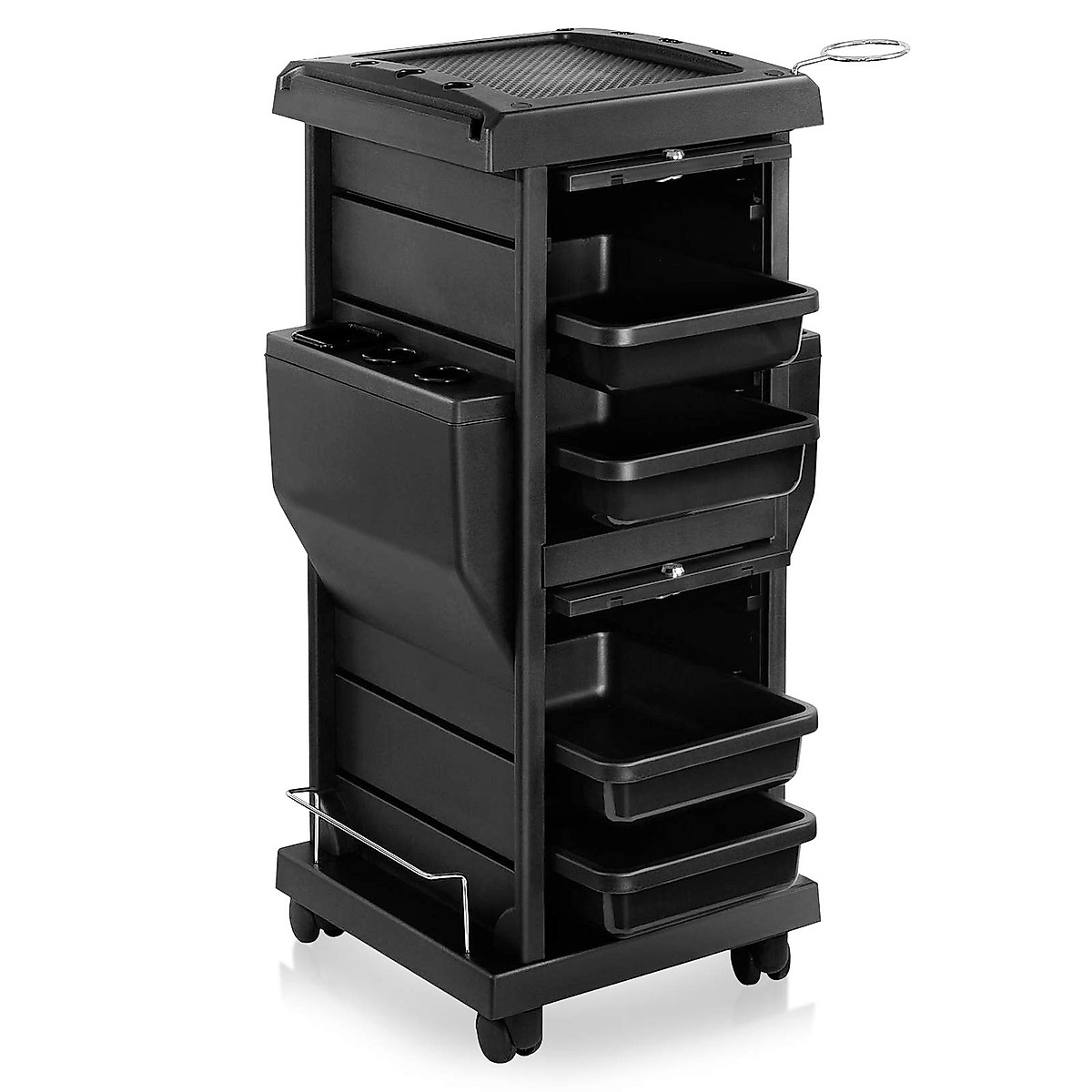 Saloniture Premium Locking Rolling Trolley Cart with Pocket Inserts - Black