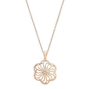Dazzlingrock Collection 0.15 Carat (Ctw) Round White Diamond Women Swirl Flower Pendant with 18 inch Gold Chain in 10K Rose Gold