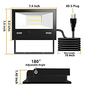 HEKEE LED Flood Light Outdoor, 40W RGB Color Changing 4000 Lumens FloodLight, DIY Strobe Mode, 120 Colors Uplight, Timing, RGBW 2700K Warm White, IP66 Waterproof Spotlight (2 Pack)