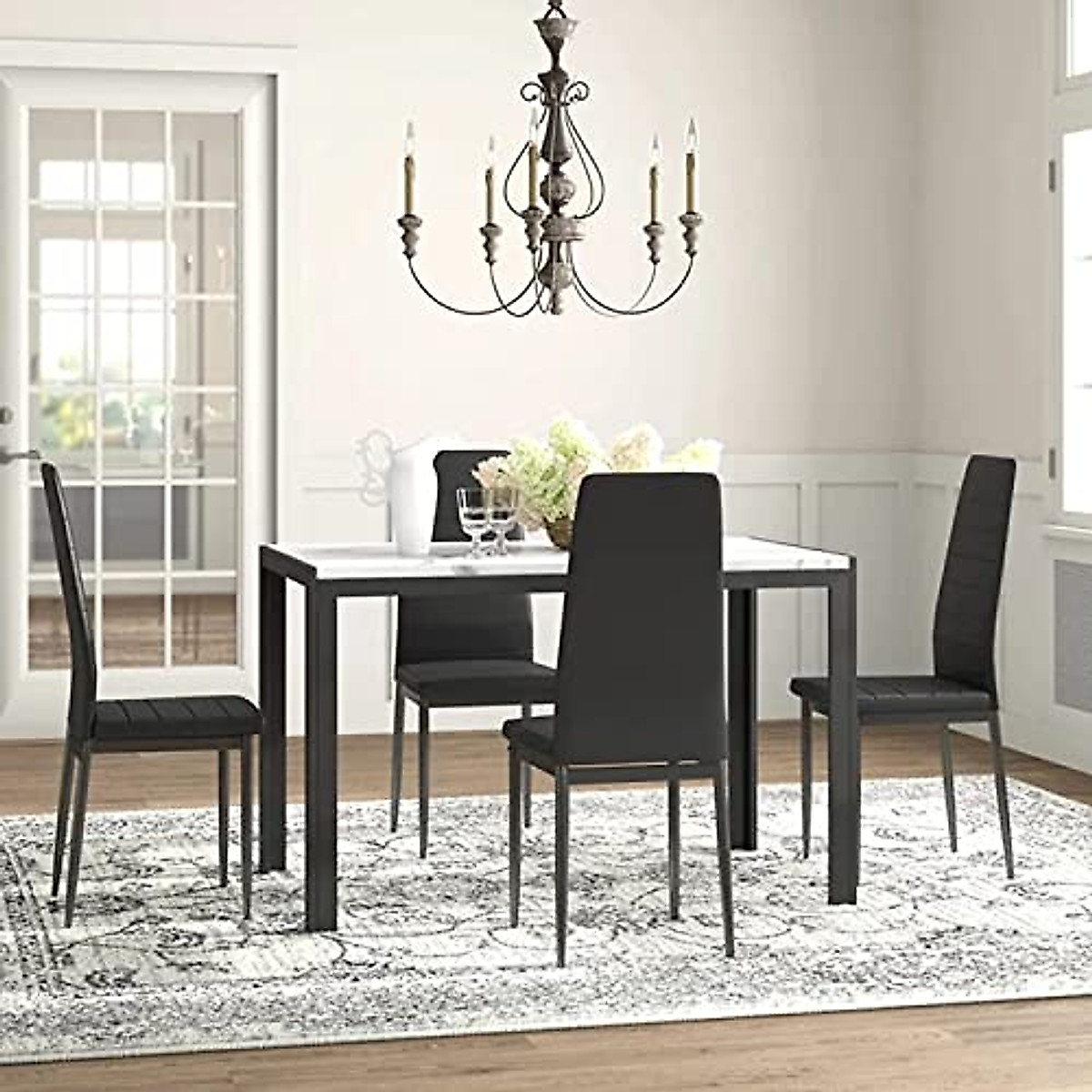 DKLGG 5 Piece Dining Room Table Set, Modern Kitchen Table Set for 4, Faux Marble Dinner Table with 4 Dining Chairs, Dining Table Sets for 4 Home Furniture for Small Spaces, Dining Room
