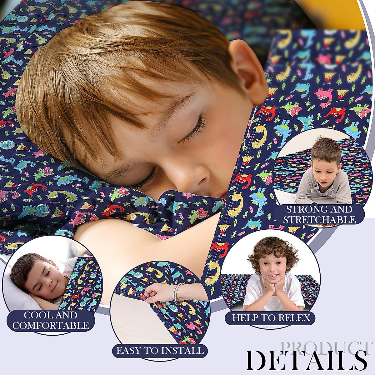 Mindsoft Sensory Sheet Bed Sheet for Kids Adults Toddler Dinosaur Blanket, Twin Size Breathable Stretchy Comfortable Sleeping Bedding Christmas Compression Sheets for Kids Twin