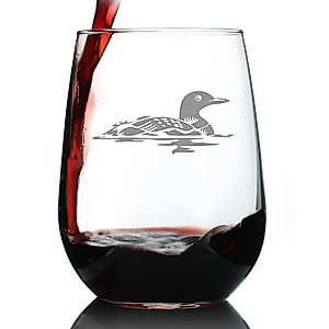 Loon - Stemless Wine Glass - Fun Bird Themed Gifts and Decor for Outdoor Lovers - Large 17 Ounce