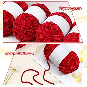 Amylove 6 Rolls Red Soft Velvet Chenille Yarn for Crocheting 1182 Yards Polyester Blanket Fuzzy Thick Yarn for DIY Knitting Bulky Weaving Crafts, 197 Yd, 3.53 oz Each Roll