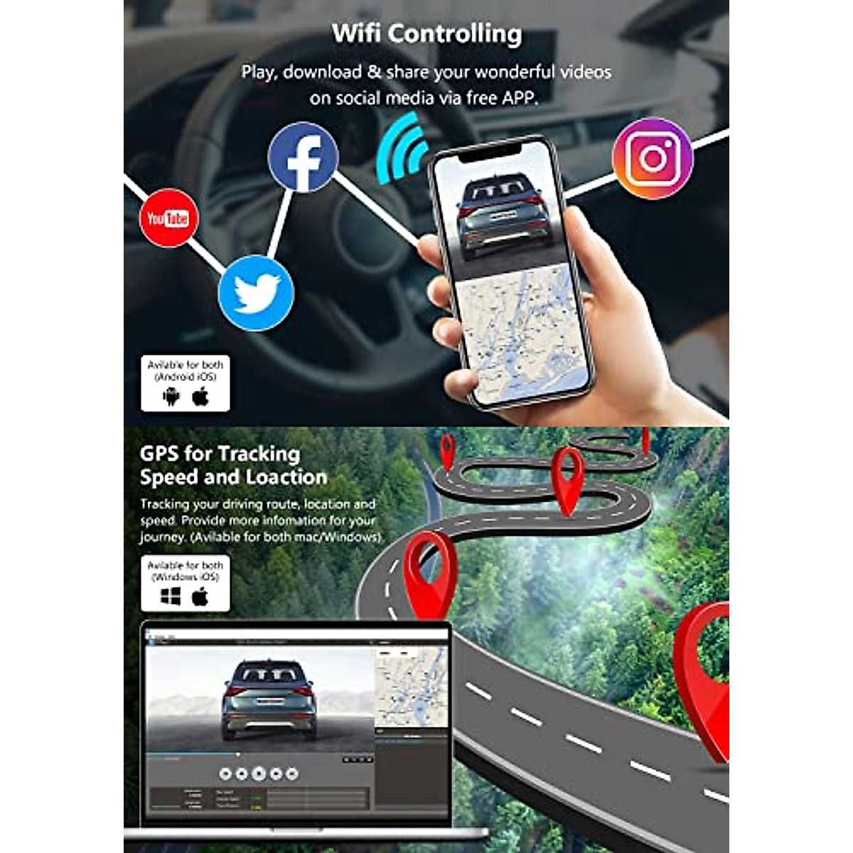 REDTIGER F7NS 4K Dash Cam with Wi-Fi GPS Front and Type c hardwire kit