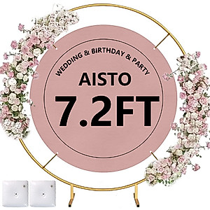 Aisto Round Backdrop Stand 7.2FT Arch Balloon Golden Metal Circle Garland Frame with Base for Wedding Birthday Party Baby Shower Graduation Decoration