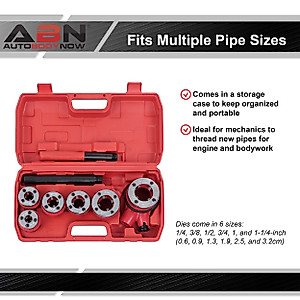 ABN Ratchet Pipe Threader - Galvanized Pipe Threader Kit with 6 Iron Pipe Dies for Threading Metal and PVC Pipes