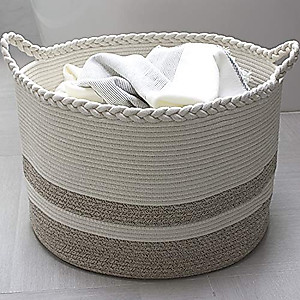 Cotton Rope Basket for Living Room Blanket Storage - Kids Playroom Storage Organizer - Woven Nursery Laundry Basket for Clothes, Bathroom Towels, Toys - Home Decorations Bins - Extra Large 20"D x 13"H