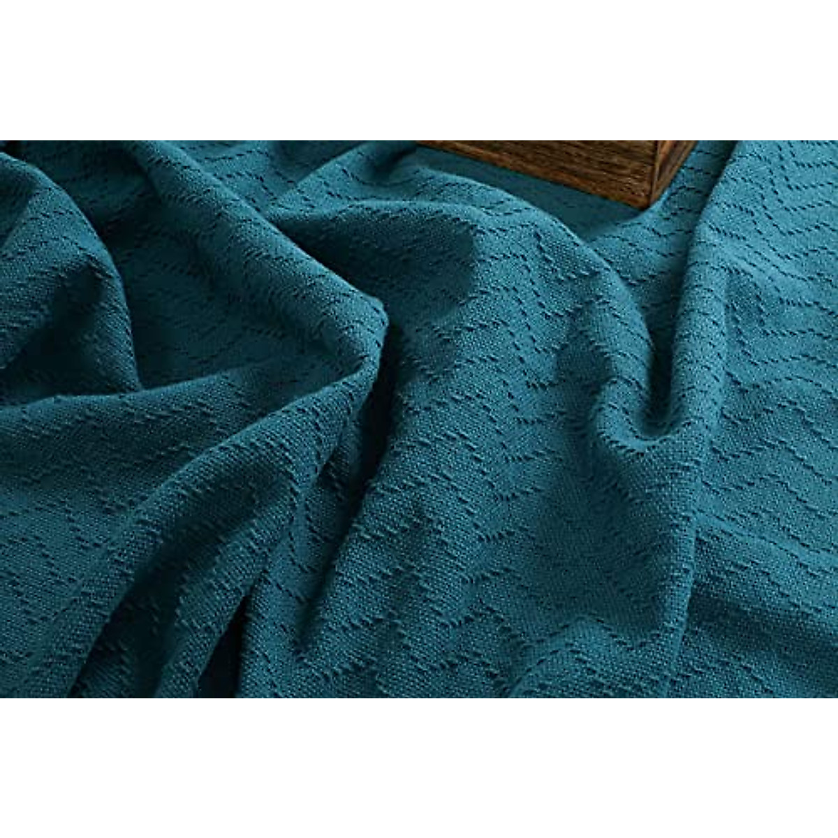 ELVANA HOME BELIZZI 100percent Cotton Bed Blanket, Breathable Thermal Blanket Full - Queen Size, Soft Chevron 90''x90'', Perfect for Layering Any All Season, Teal