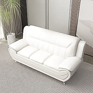 US Pride Furniture Michael Collection Modern Style Faux Leather Couch-Versatile 3 Seater Accent Piece for Living Room, Bedroom or Office-Comfortable Design and Elegant Look, 79" Sofa, Snowy White