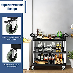 Goplus 3-Tier Rolling Utility Cart with Wheels, Heavy Duty 490 LBS Food Service Cart for Restaurant, Kitchen, Office, Plastic Push Cart Bus Cart, 40.5" x 19.5" x 38.5"