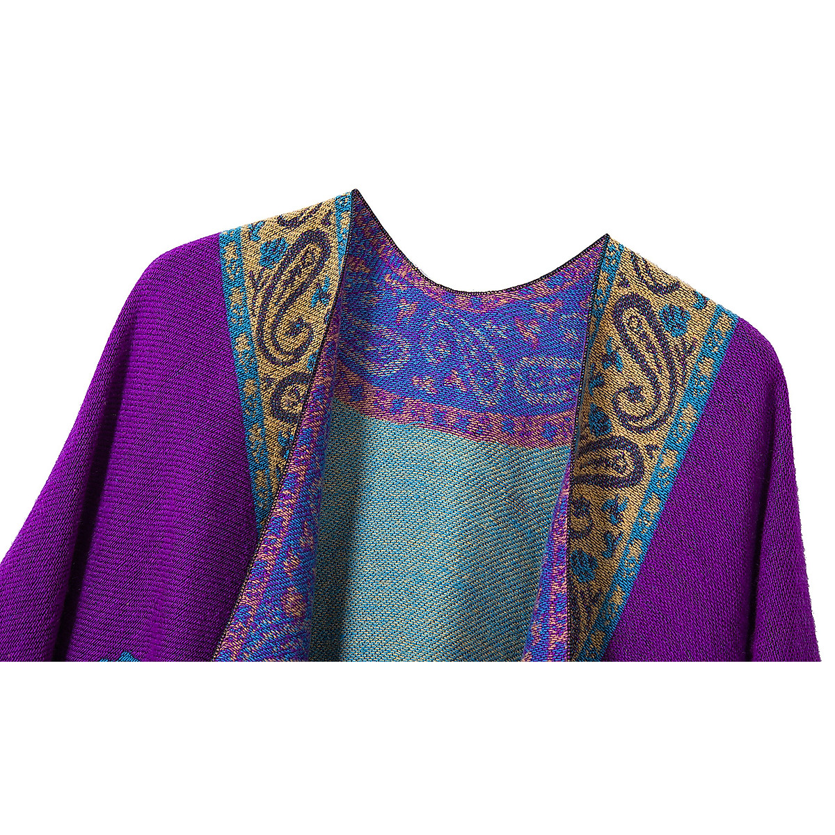 Urban CoCo Women's Fashionable Retro Style Vintage Pattern Tassel Poncho Shawl Cape (series 2 Purple)