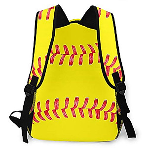 Yellow Softball Red Stripes Casual Bookbag Backpack For Teen Girls Boys Gift