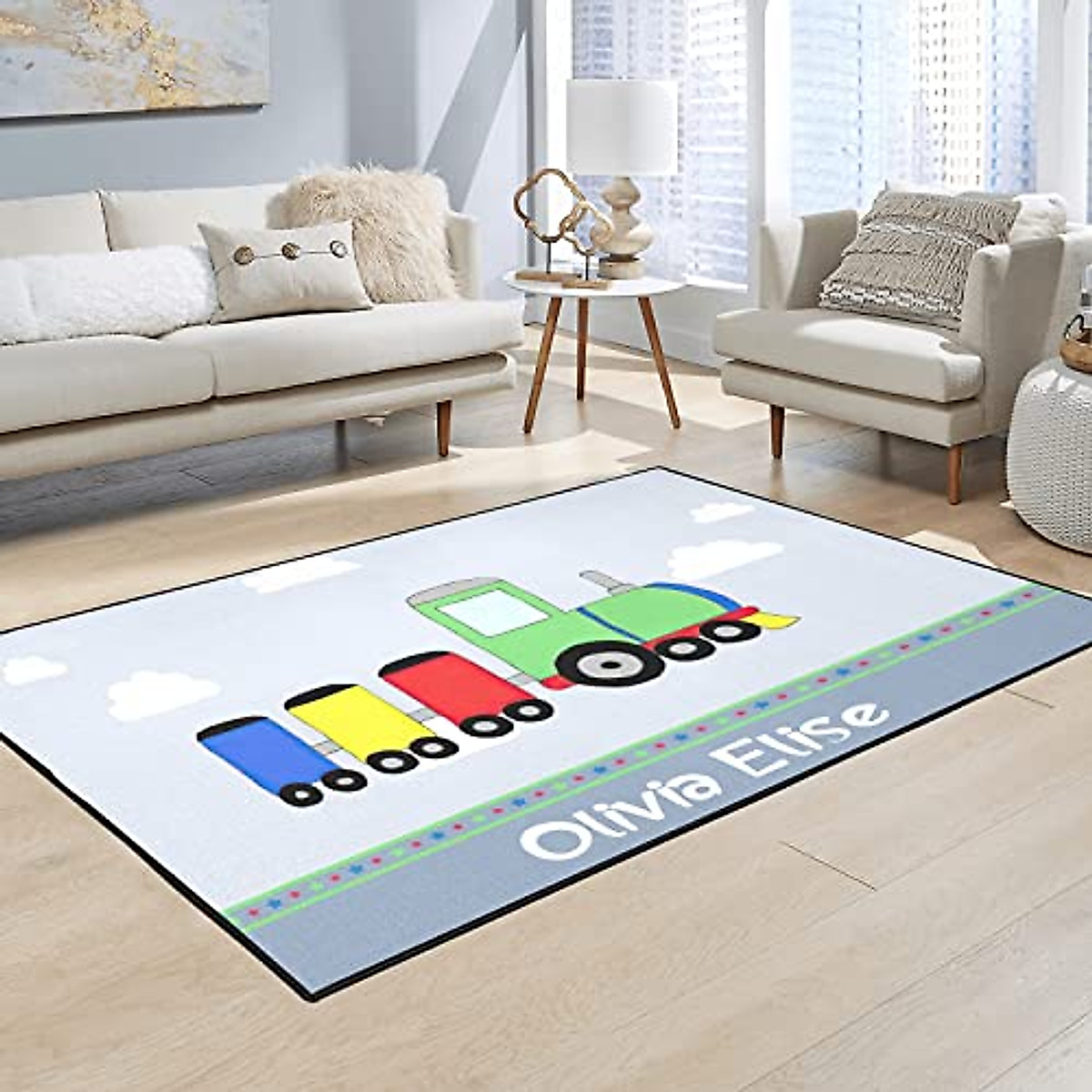Transport Vehical Train Personalized Polyester Fiber Non-Slip Home Decor Carpets,Custom Area Rug Carpet Floor Mat for Bedroom Living Room Home Playroom Size 5.2'x7.5'